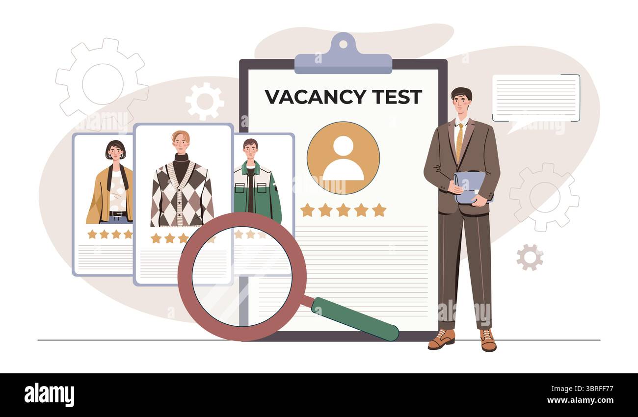 Vacancy test with candidate profiles. Vector illustration Stock Vector ...
