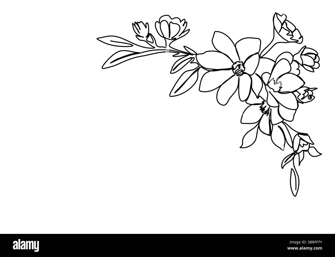 Floral corner frame. One line drawing vector illustration Stock Vector ...