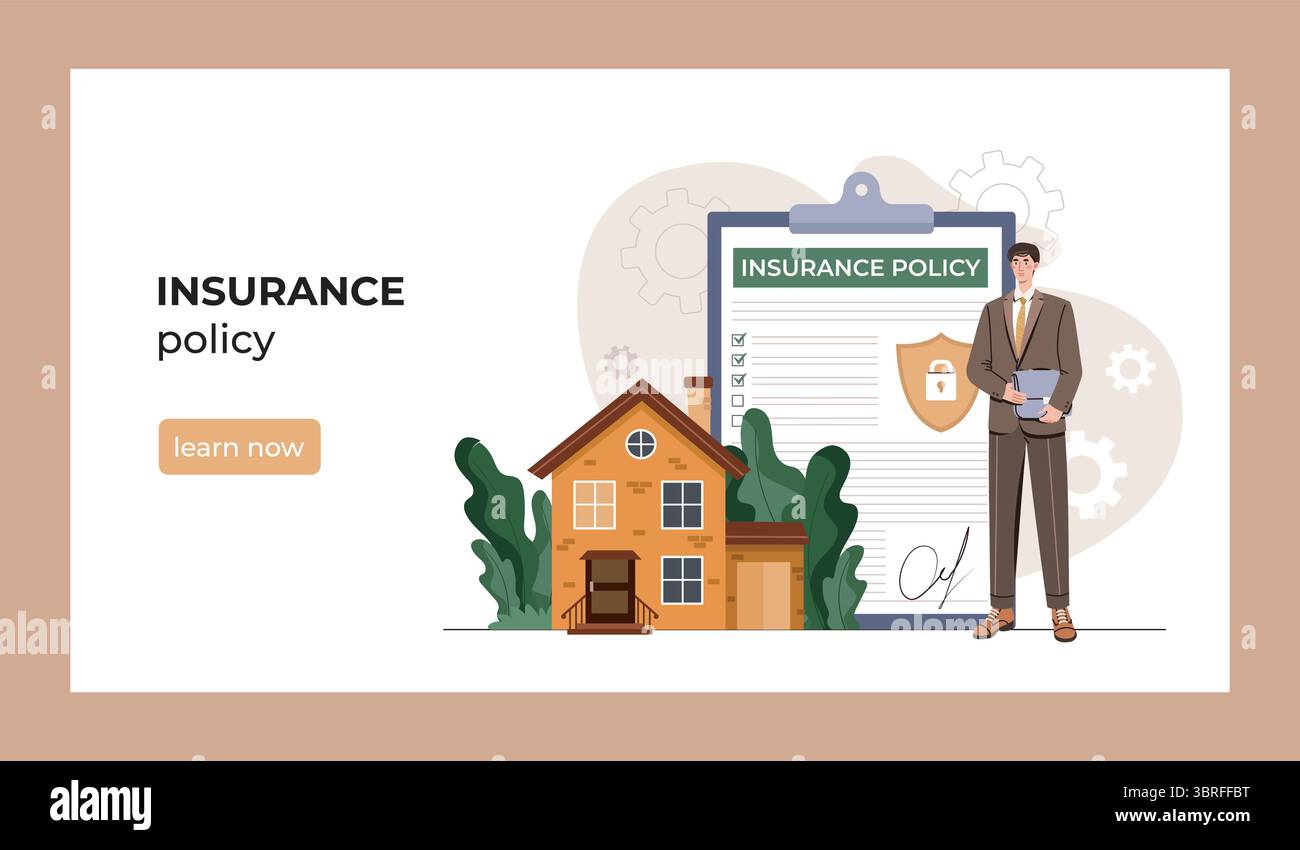 Insurance policy with house and agent. Vector illustration Stock Vector ...