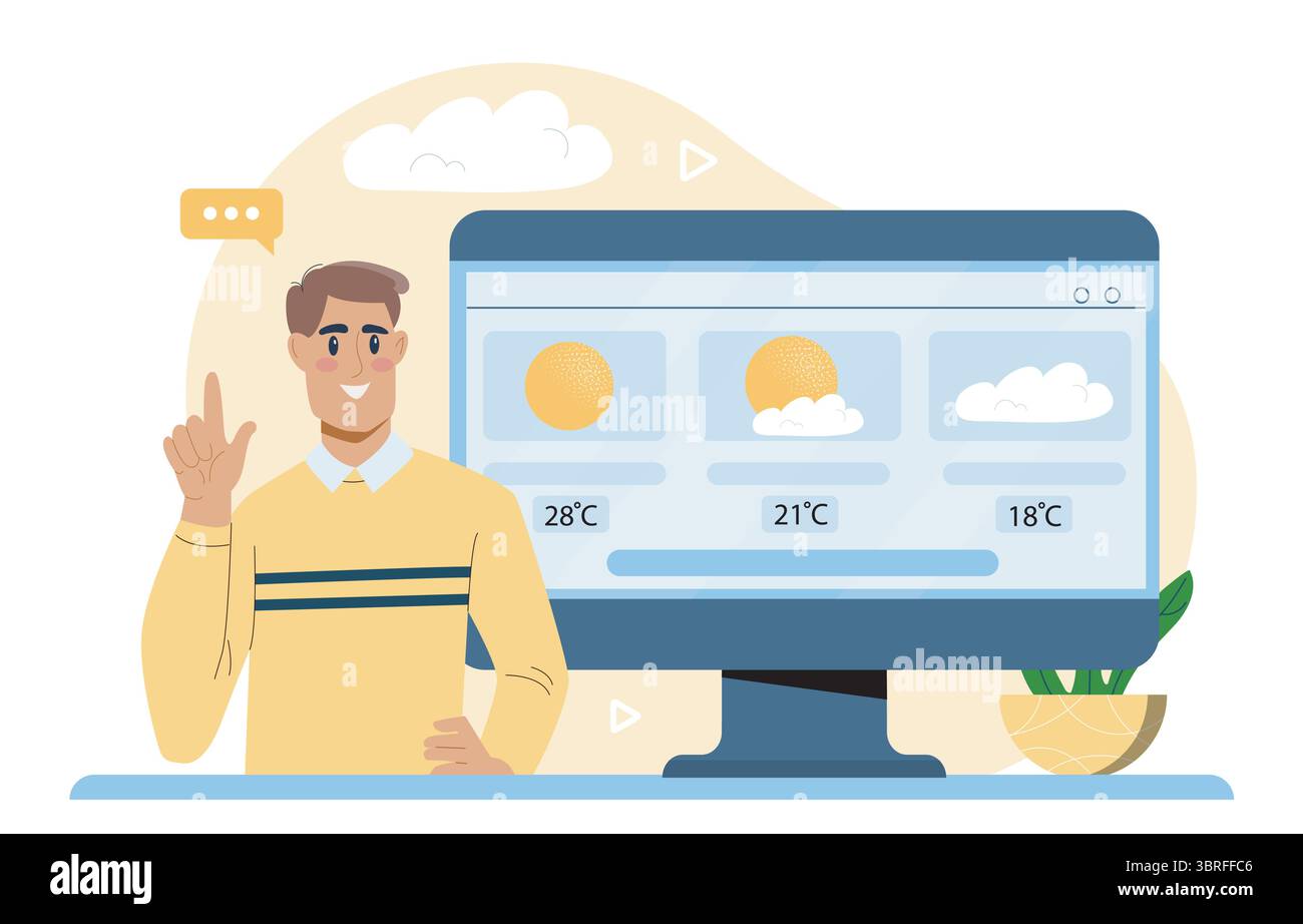 Weather forecast on computer screen. Vector illustration Stock Vector ...