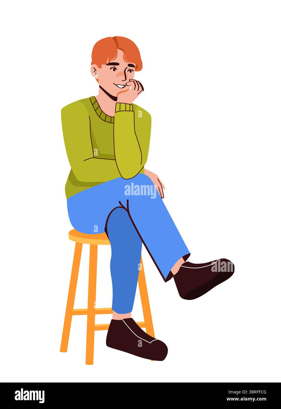 Smiling man sitting on stool relaxedly. Vector illustration Stock ...