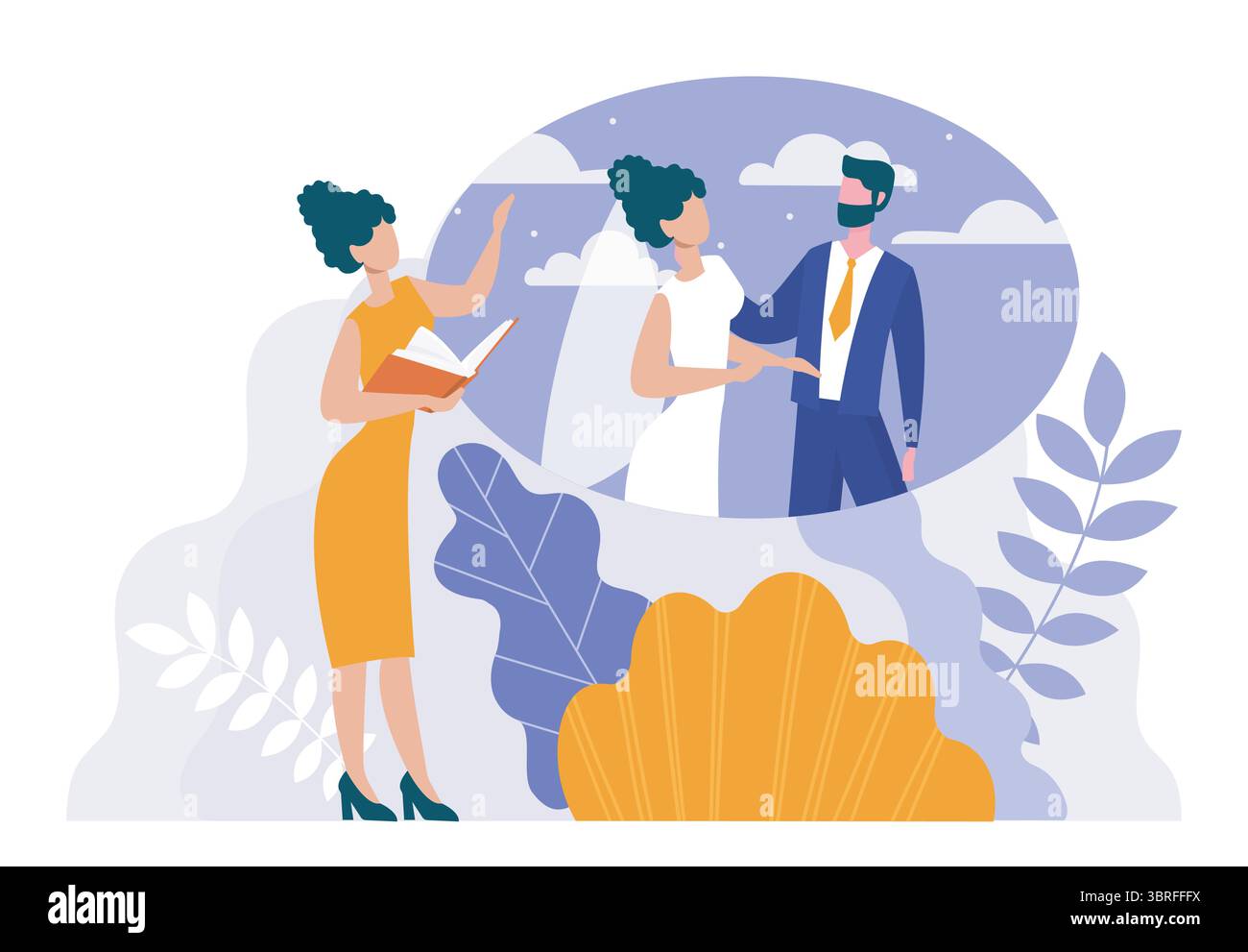 Wedding ceremony with officiant scene. Vector illustration Stock Vector ...