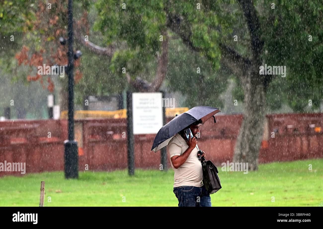 NEW DELHI, INDIA - JULY 12: Light rain at Kartavya Path on July 12 ...
