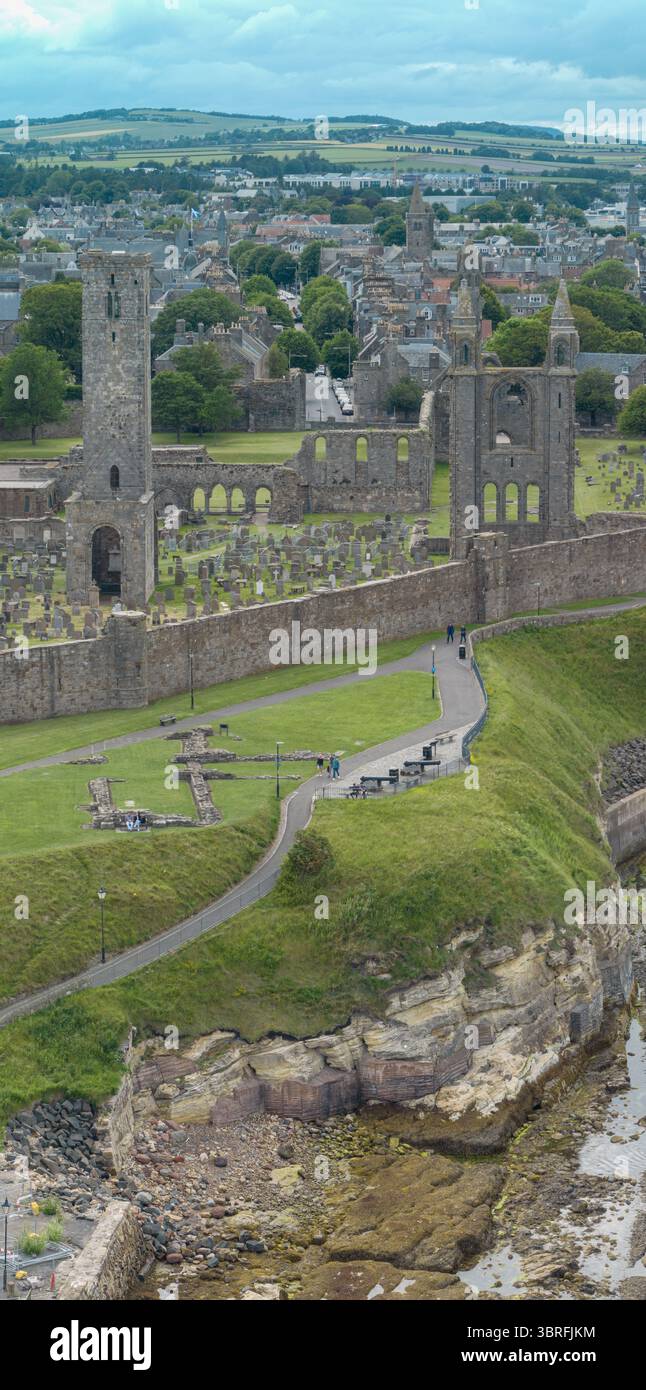 Aerial view of St Andrews a town on the east coast of Fife in Scotland ...