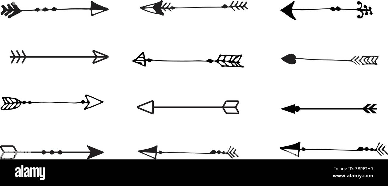 Set of Hand Drawn Black Arrows – Decorative Bohemian Line Arrow Icons ...