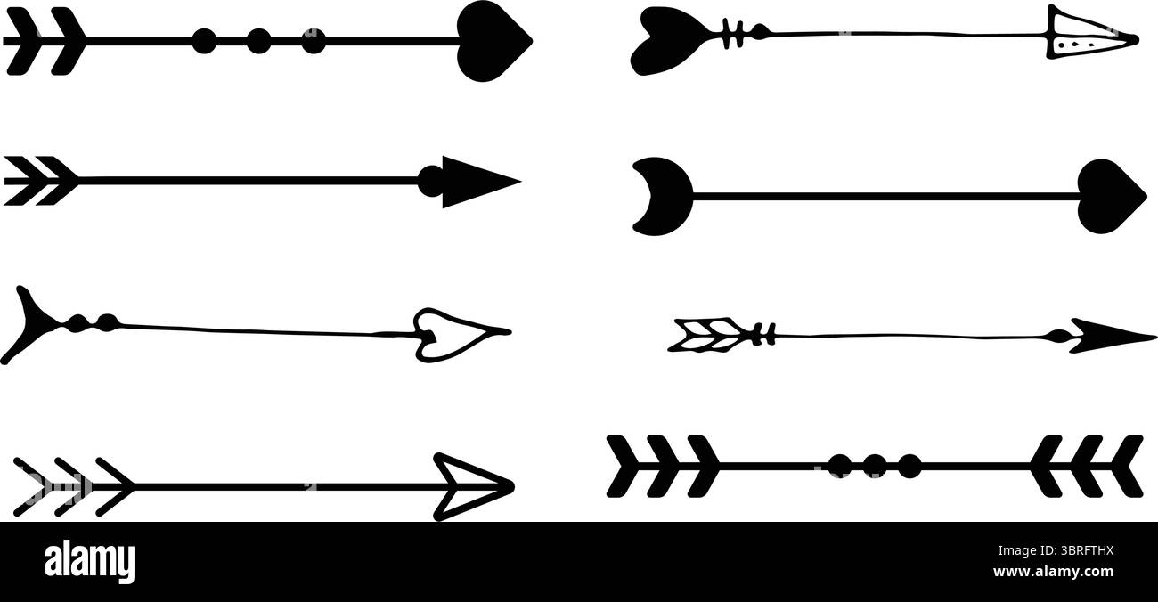 Set of Hand Drawn Black Arrows – Decorative Bohemian Line Arrow Icons ...