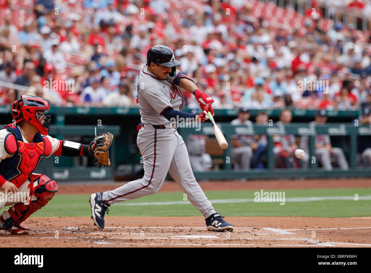 ST. LOUIS, MO - JULY 12: Nacho Alvarez Jr. #67 singles to right field ...