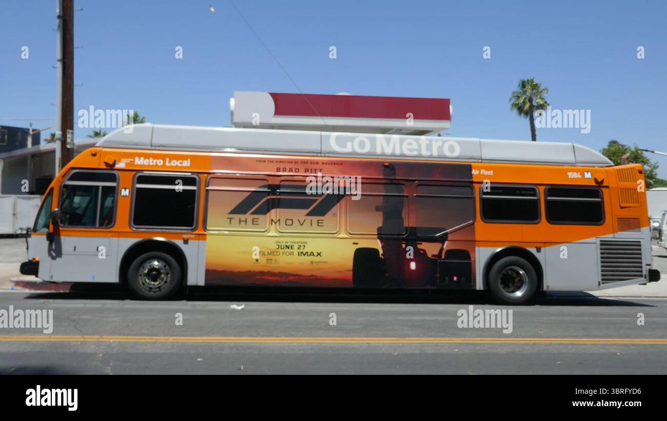 Encino, California, USA 11th July 2025 Brad Pitt F1 Movie Bus on July ...