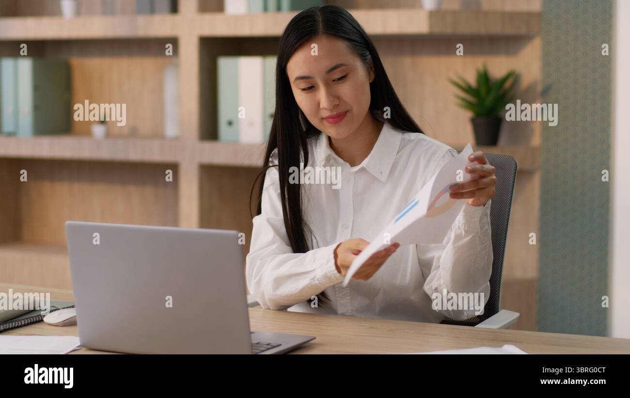 Happy laughing Asian Korean Chinese woman female worker Japanese girl ...