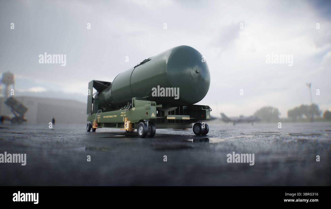 Military base. battle nuclear aerial bomb. 3d rendering Stock Photo - Alamy