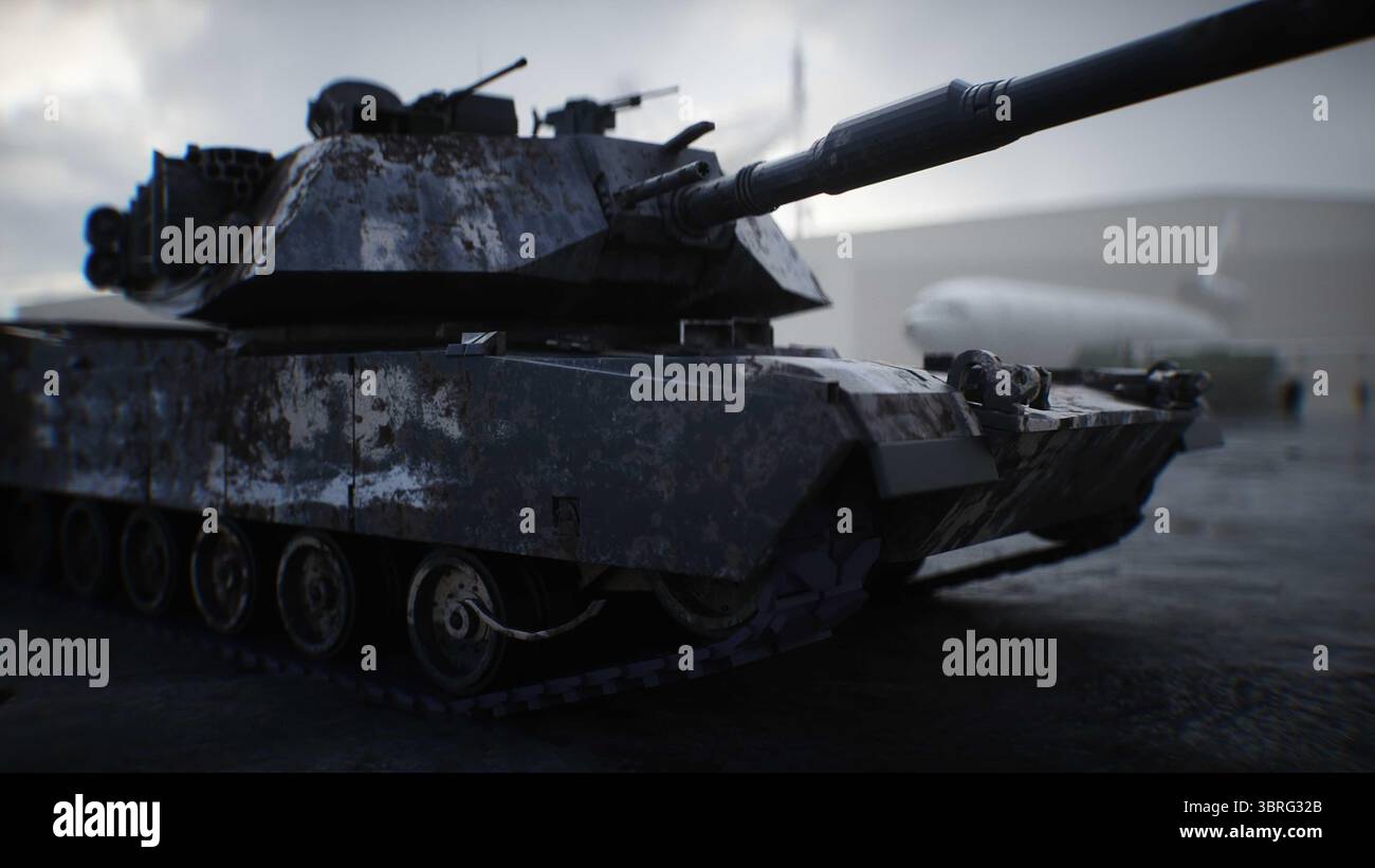 Military american base. American battle tank 3d rendering Stock Photo ...