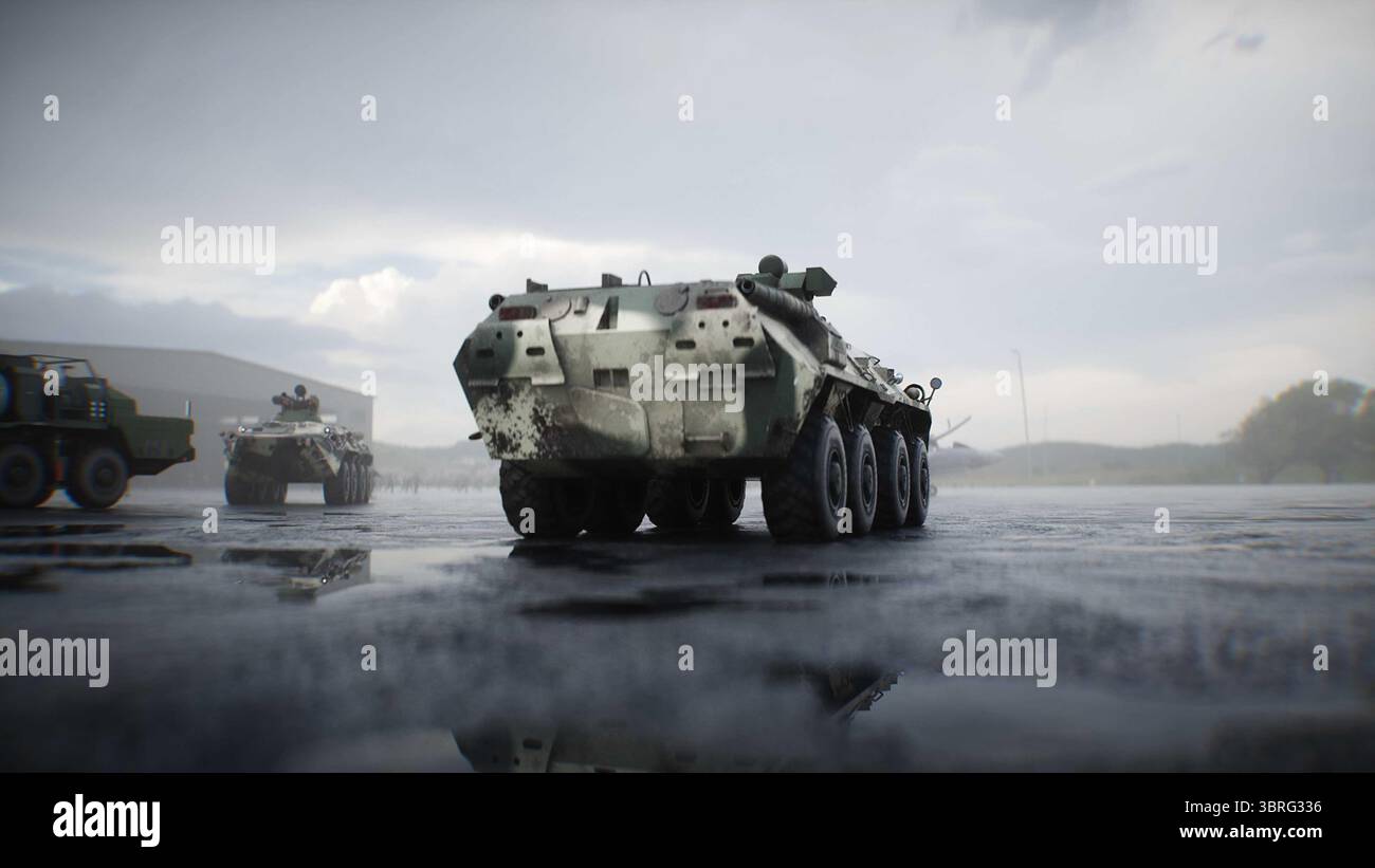 Military russian base. Russian battle armored infantry vehicle. 3d ...