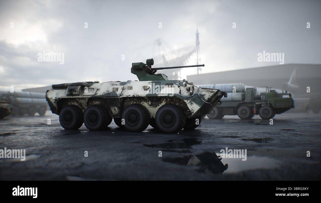 Military russian base. Russian battle armored infantry vehicle. 3d ...