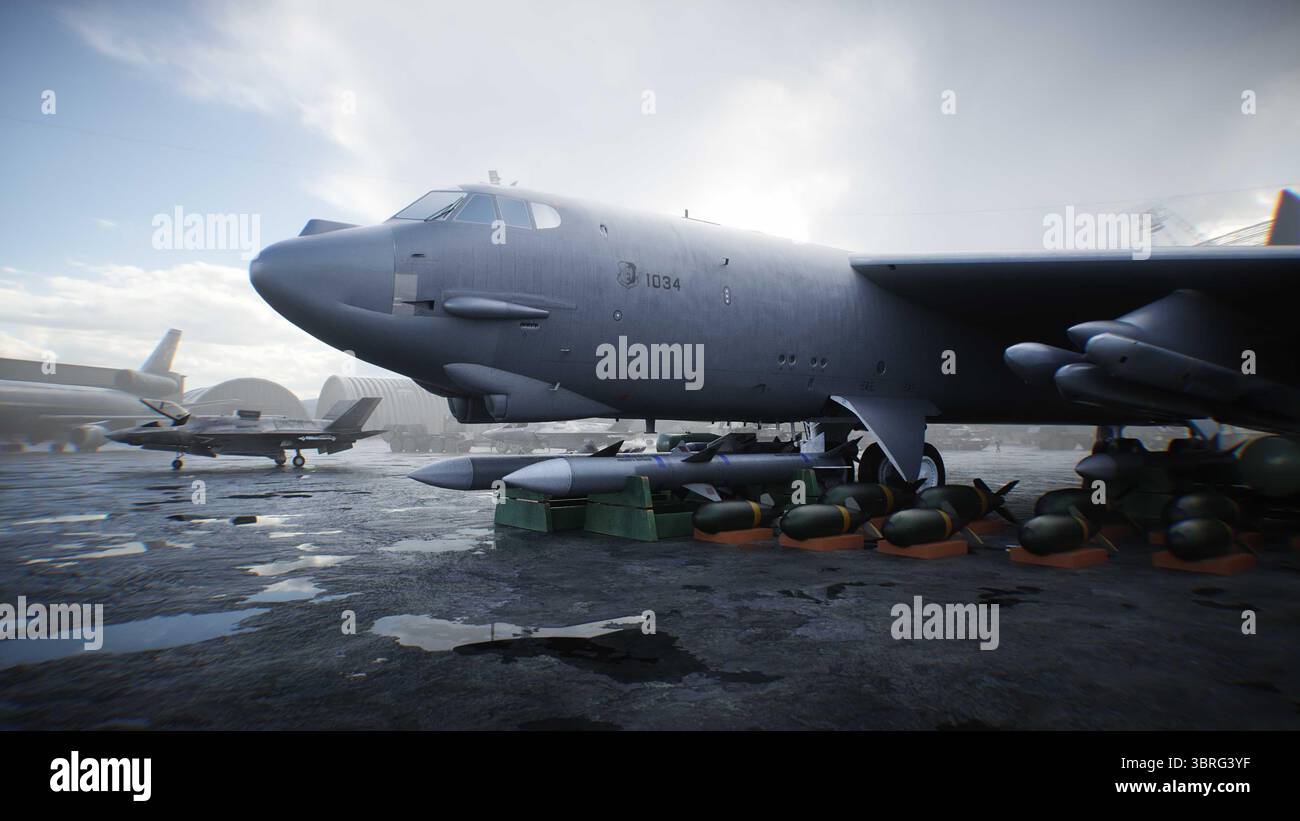 Military american base. American battle heavy bomber. 3d rendering ...