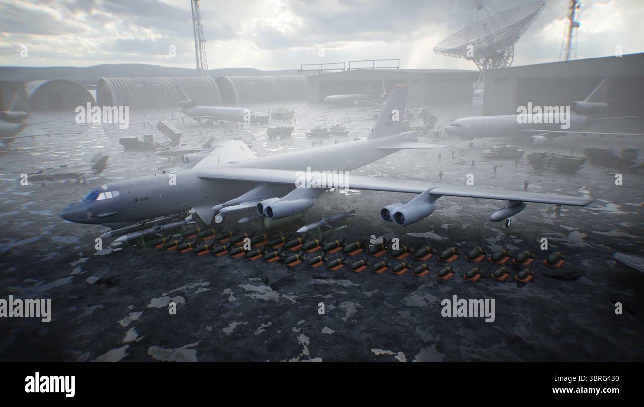 Military american base. American battle heavy bomber. 3d rendering ...