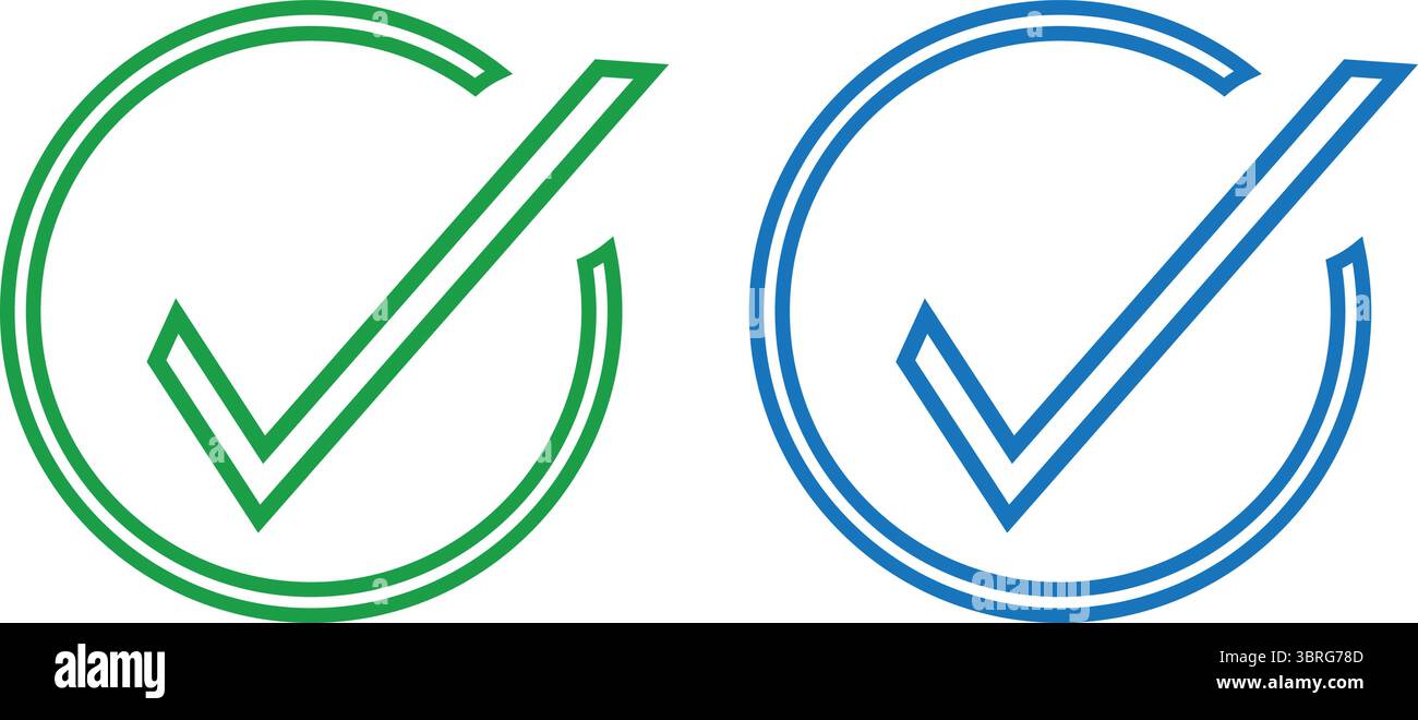 Dual Color Circular Tick Symbols in Blue and Green for UI UX Interface ...