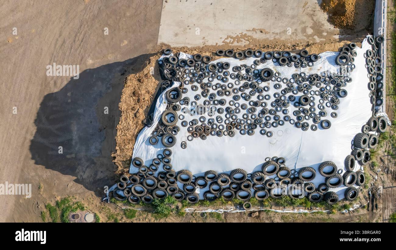 Aerial view of a covered silage bunker at a dairy farm Stock Photo - Alamy