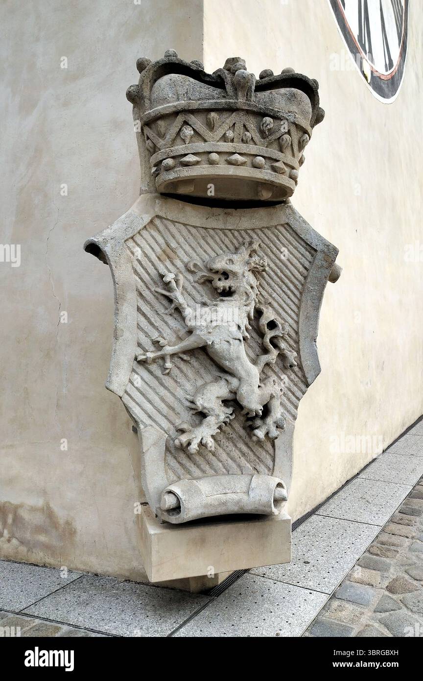 Stone carved cartouche with the Coat of arms of Styria, at the Clock ...