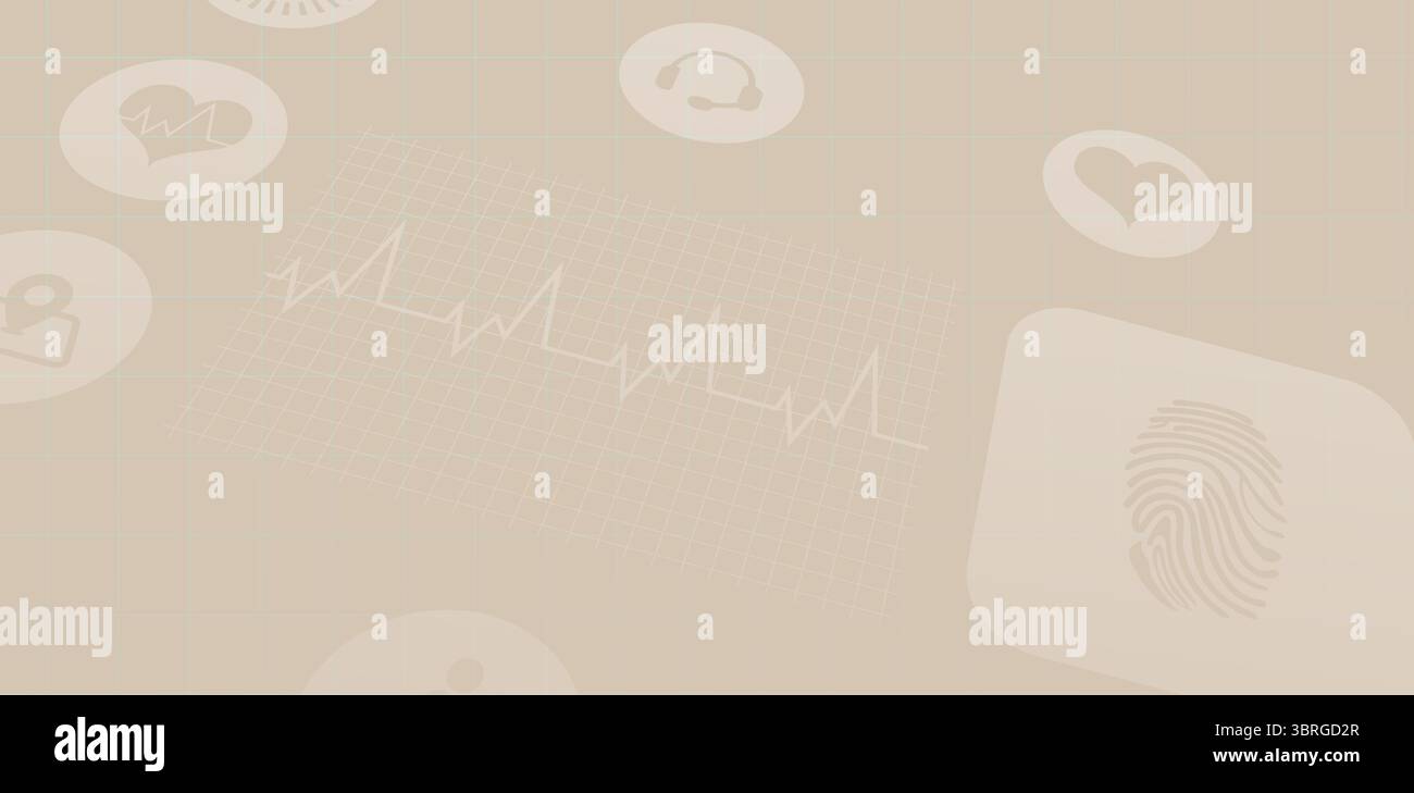 Displaying ECG waveform on faint grid in flat UI showing fingerprint ...
