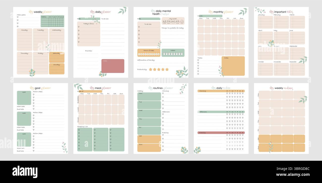 Bullet Journal Planner Set US Letter 8.5x11 in. Printable Daily Weekly ...