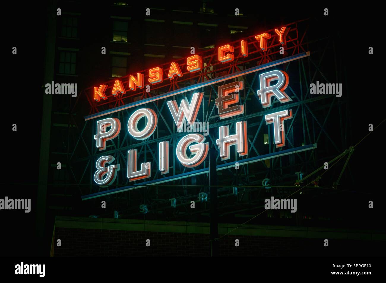 Power and Light District sign at night, Kansas City, Missouri Stock ...