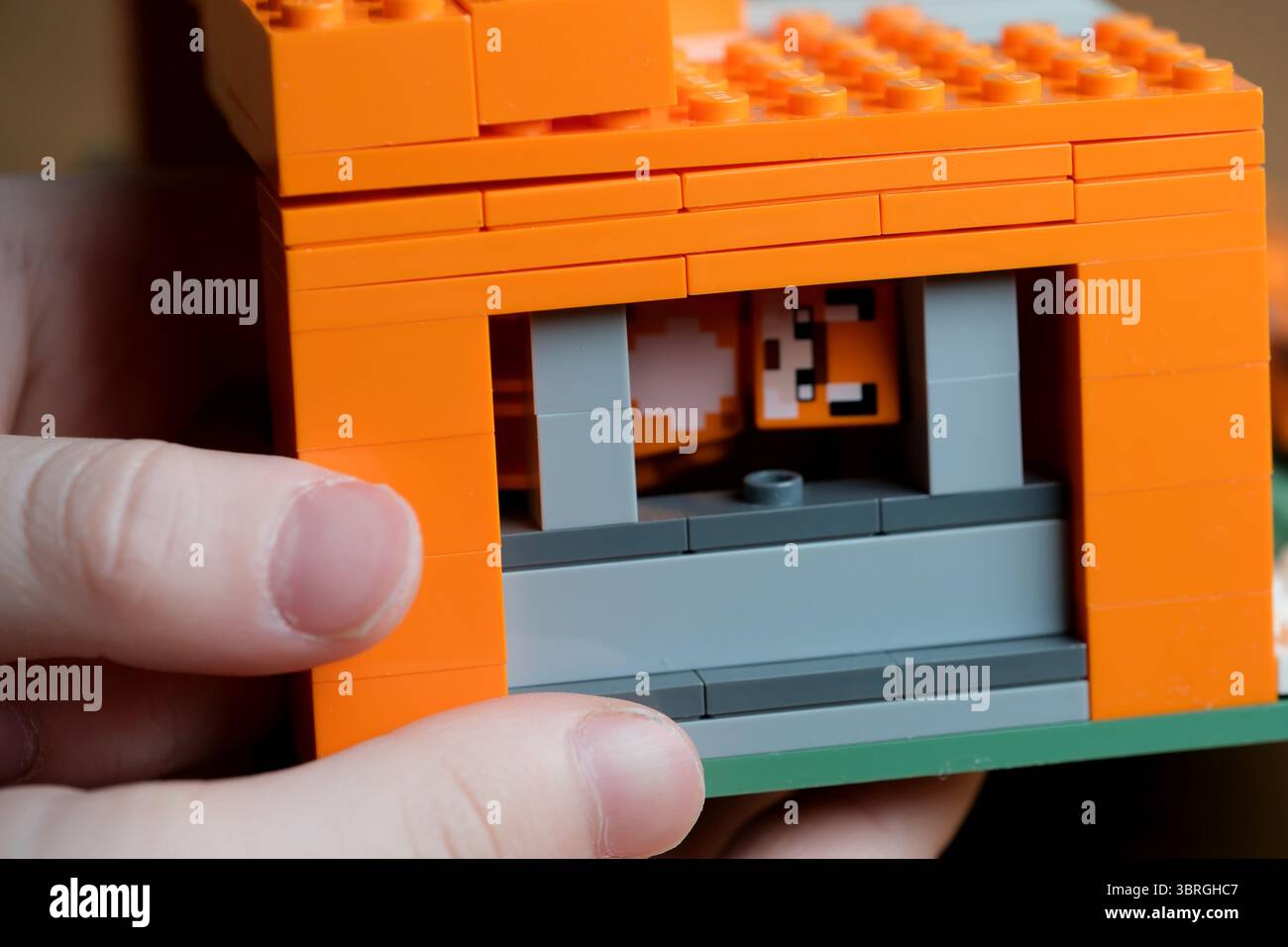 Hands manipulate vibrant building blocks to create a playful structure ...