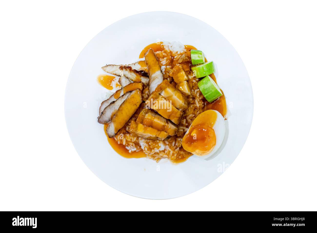 Die cut of Red pork and crispy pork rice on white isolated Stock Photo ...