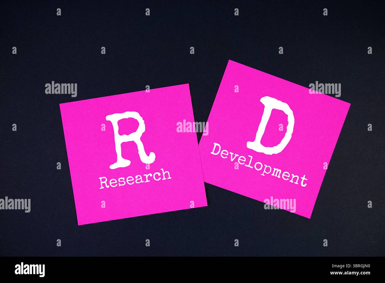 Research and Development (RD) text message on stick note on black ...