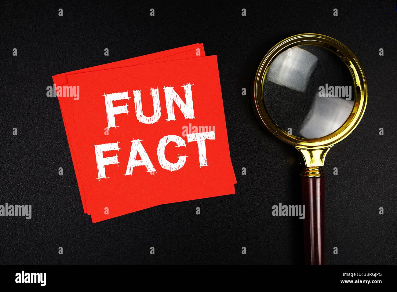 Fun Facts text on sticky note with magnifying glass on concrete ...