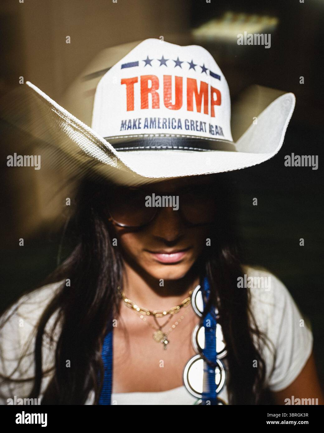 Tampa, Florida, USA. 12th July, 2025. A MAGA supporter dawns a Trump ...