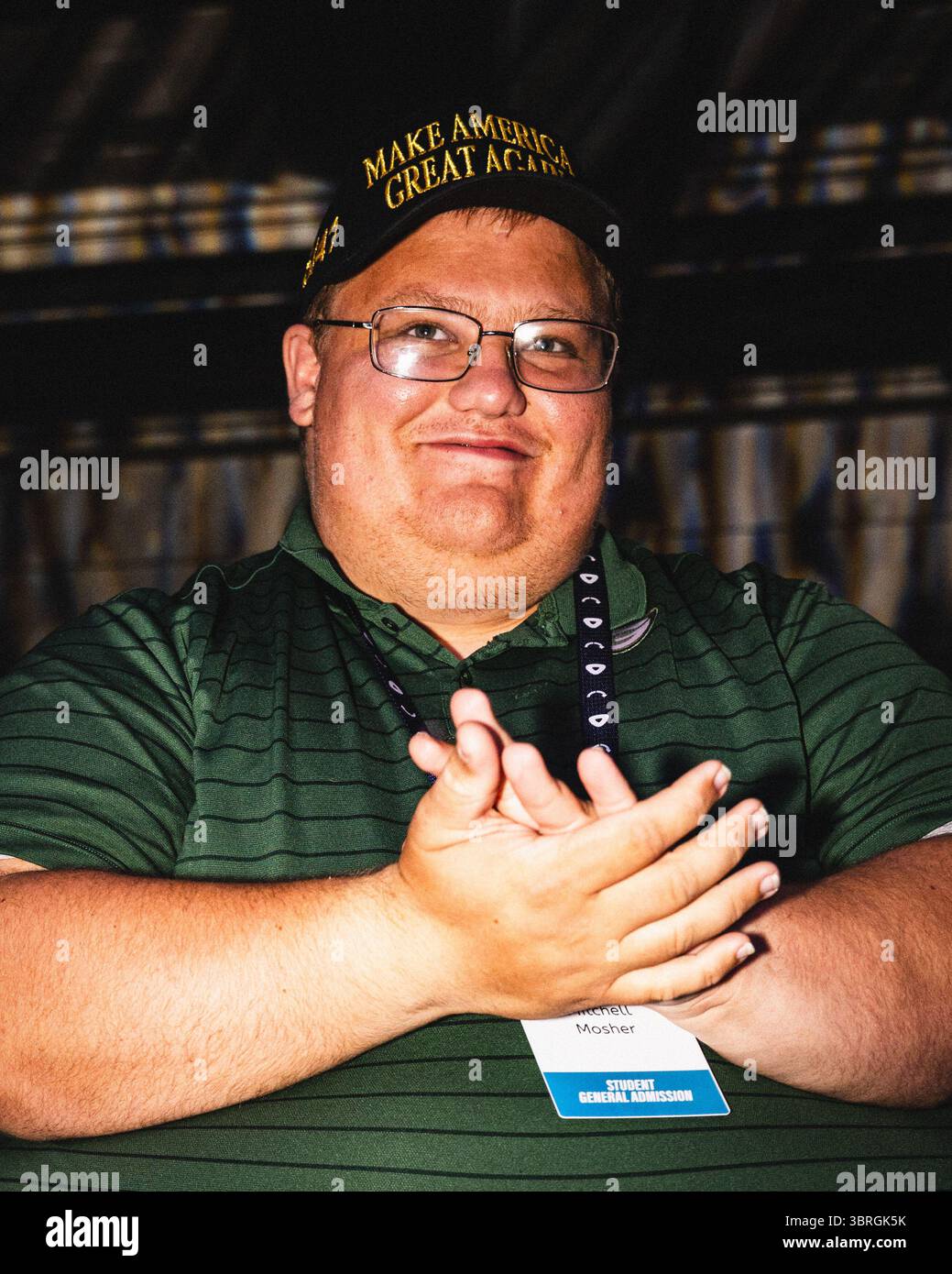 Tampa, Florida, USA. 12th July, 2025. A MAGA supporter dawns a Trump ...