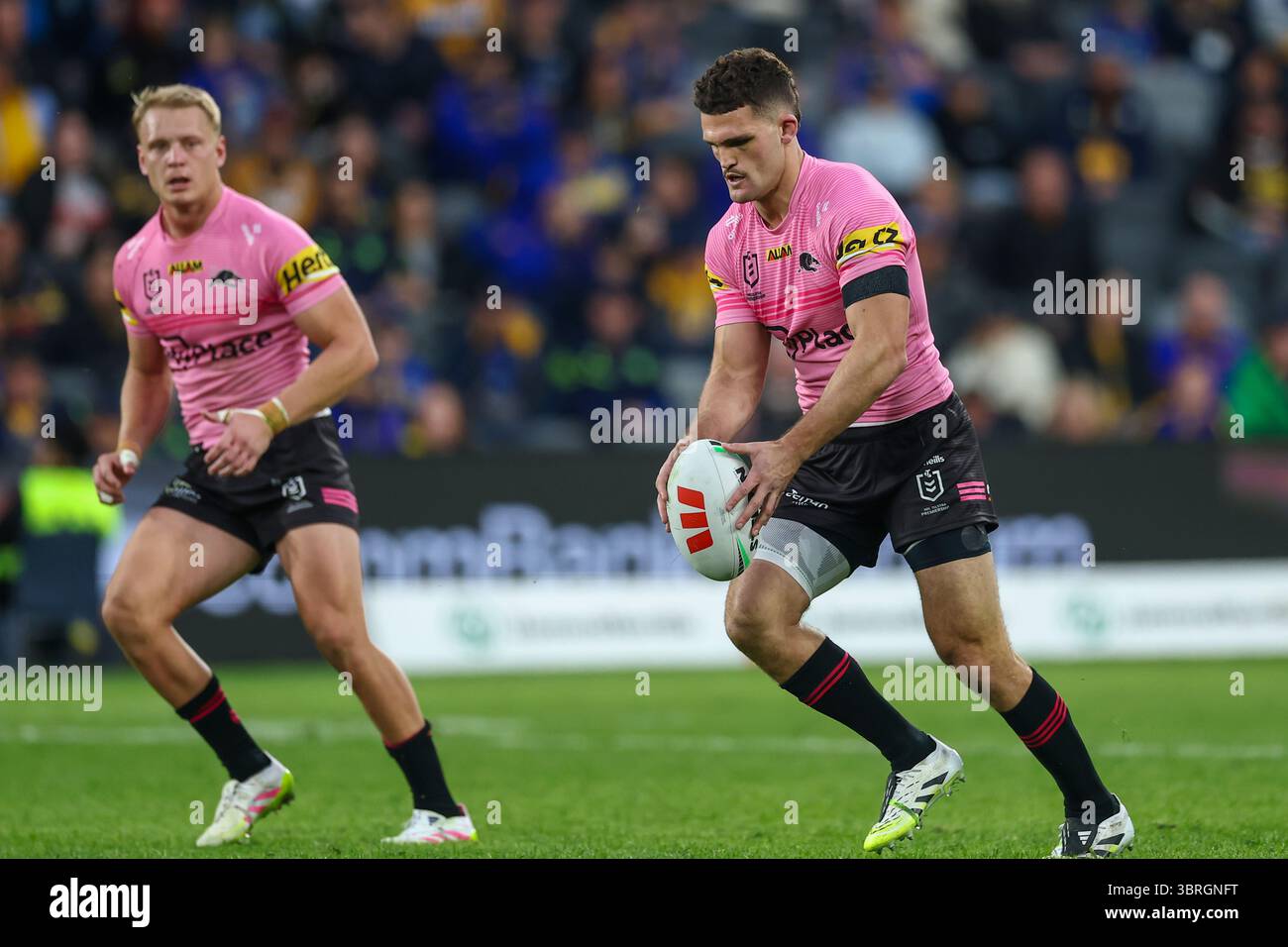 Nathan Cleary of the Panthers kicks during the NRL Round 19 match ...