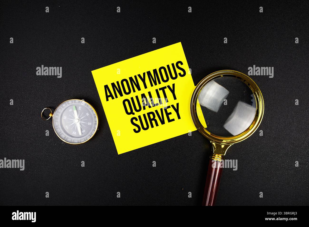 Anonymous Quality Surveytext message on sticky note with magnifying ...
