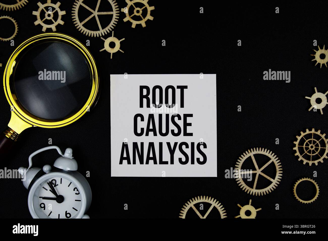 RCA Root Cause Analysis text message on sticky note with magnifying ...