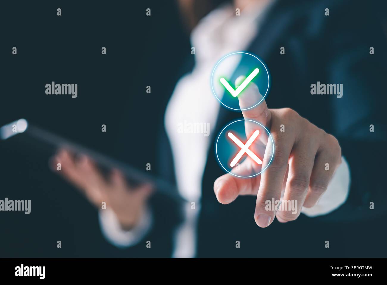 Checkmark and cross icons, symbolizing decision making and approval or ...