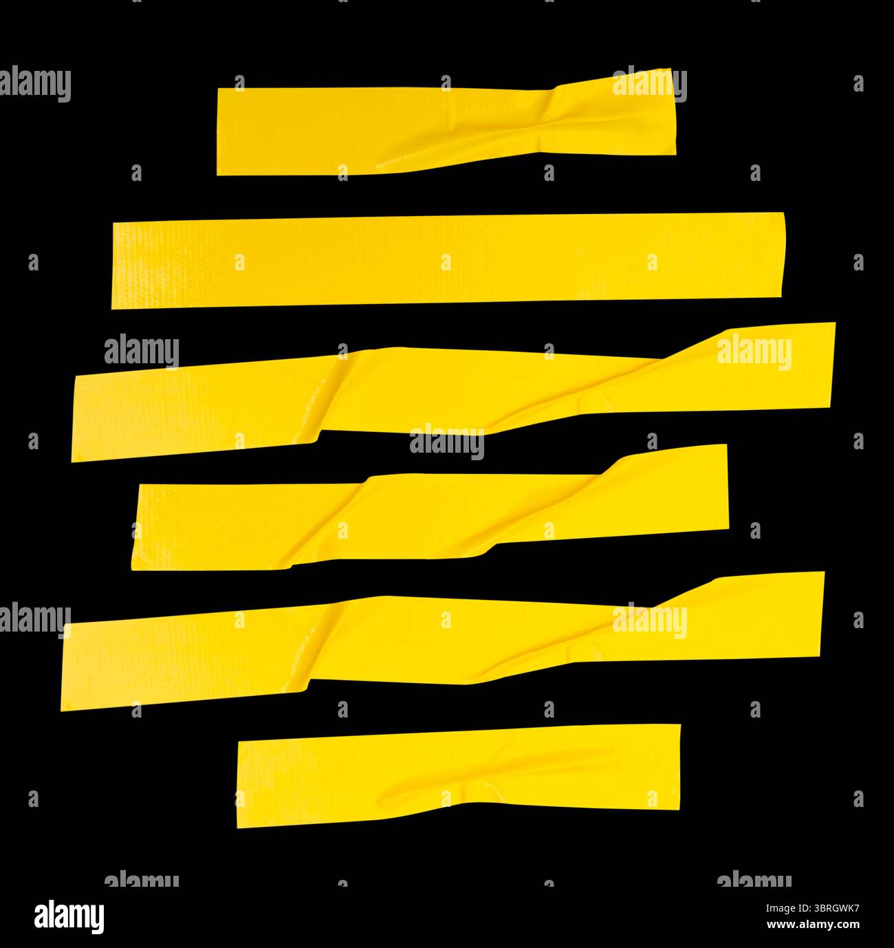 Top view set of wrinkled or crumpled yellow adhesive vinyl tape or ...