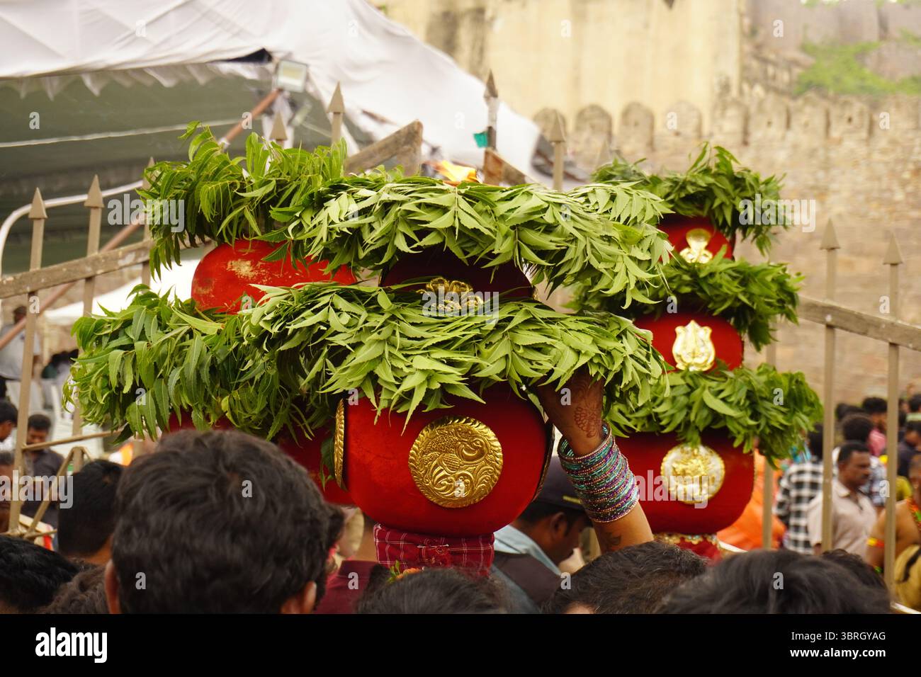 Decorated Bonam Pots Carried by Women during Bonalu Festival in ...
