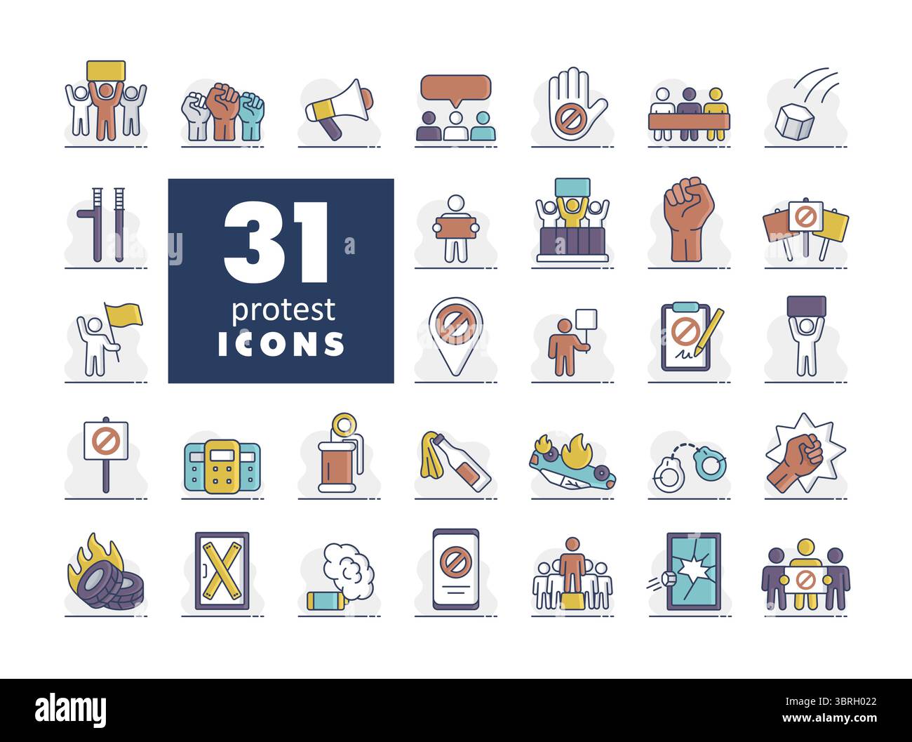 Protest, demonstration, strike, revolution set vector isolated icons ...