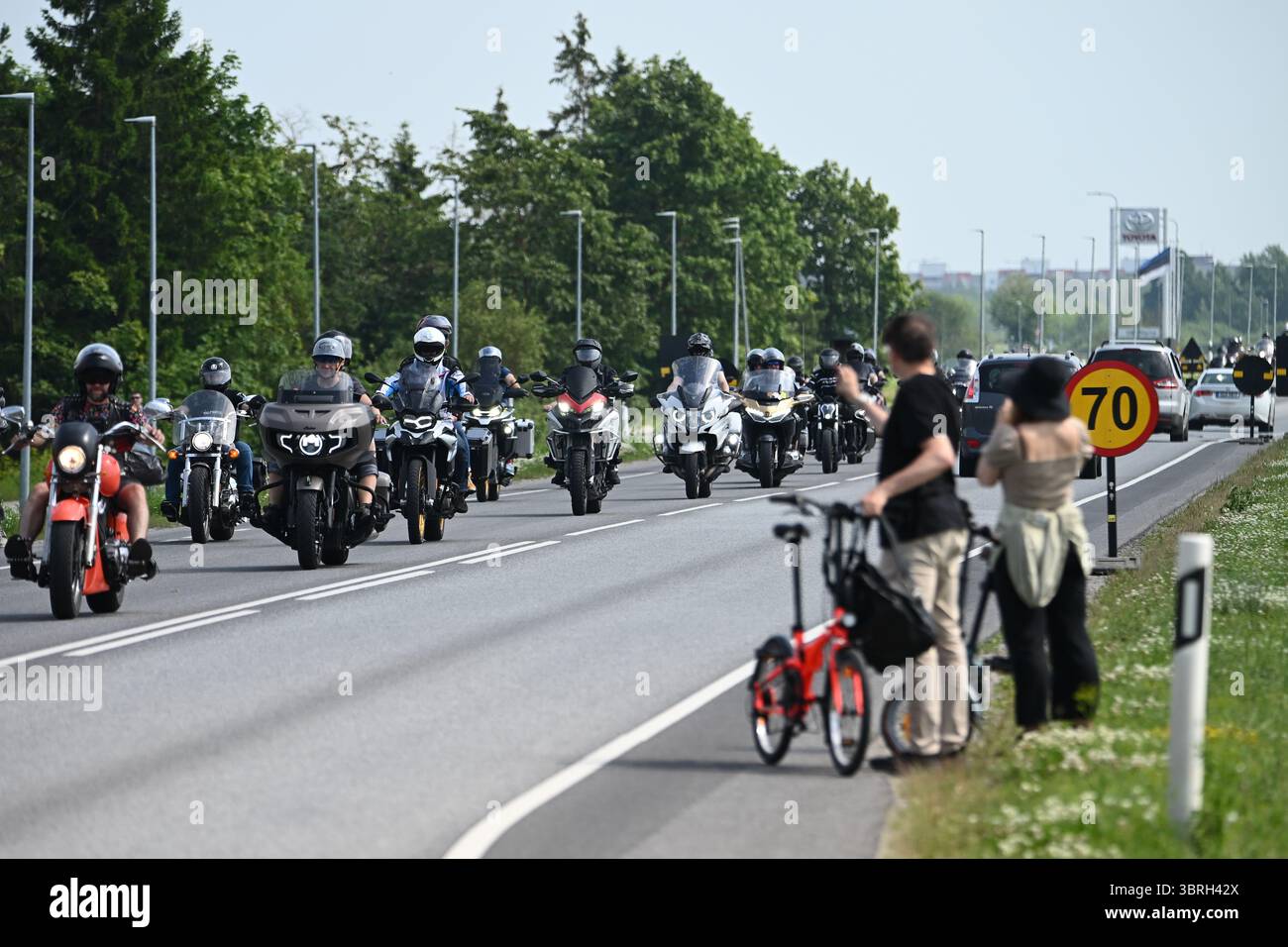 Narva. 12th July, 2025. Motorcyclists take part in a parade along the ...