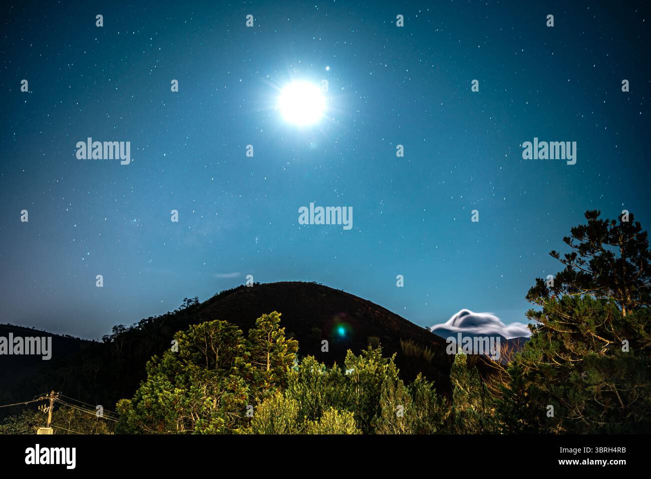 Starry Night and Full Moon Over the Hills of Itaipava, Brazil Stock ...