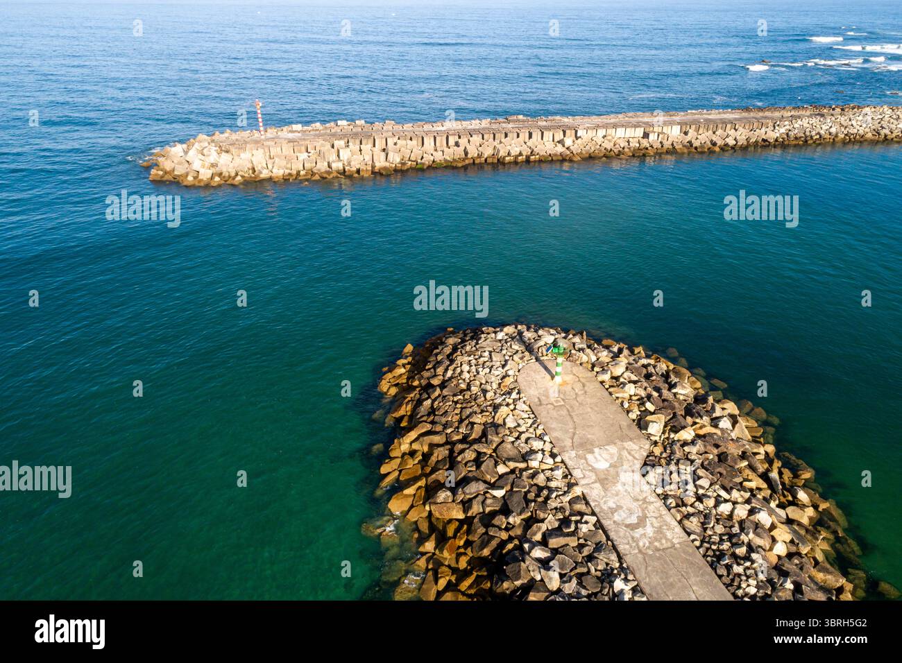 Drone View of Coastal Engineering and Sea Defense Breakwater in a port ...
