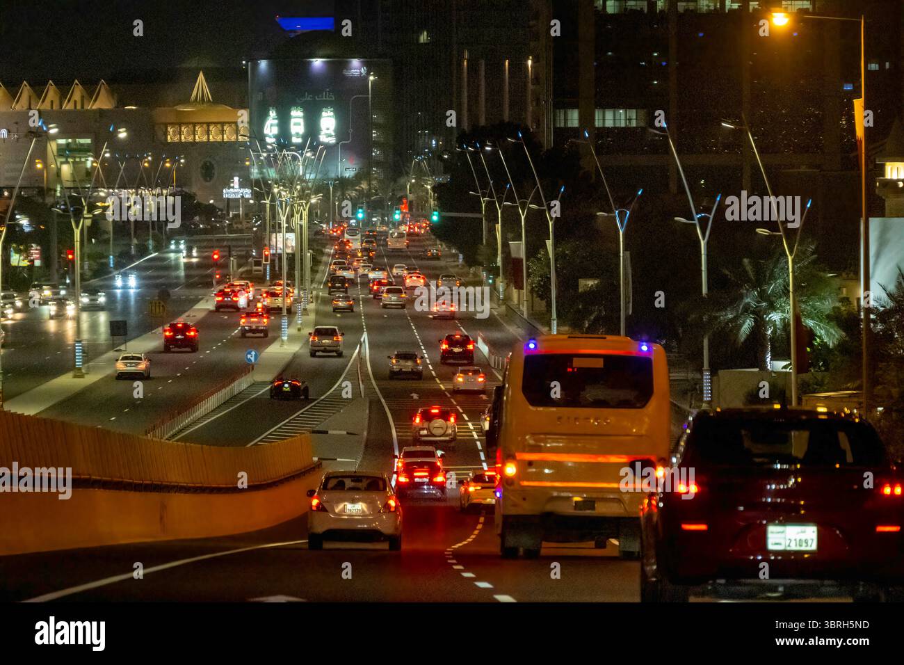 Doha, Qatar - January 02, 2025: Night view of Doha Roads and Traffic ...