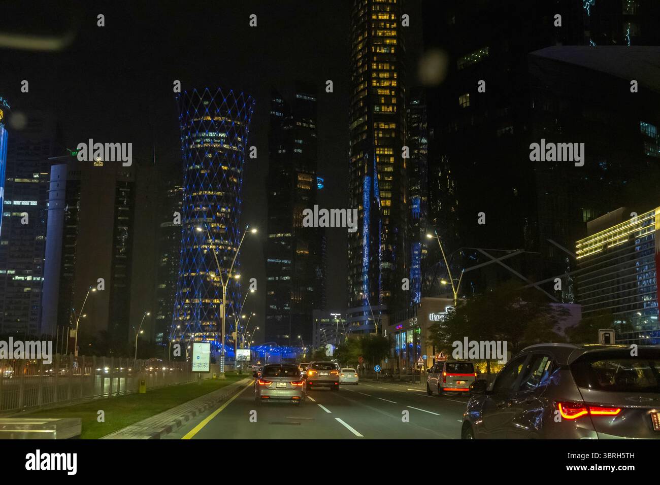 Doha, Qatar - January 02, 2025: Night view of Doha Roads and Traffic ...