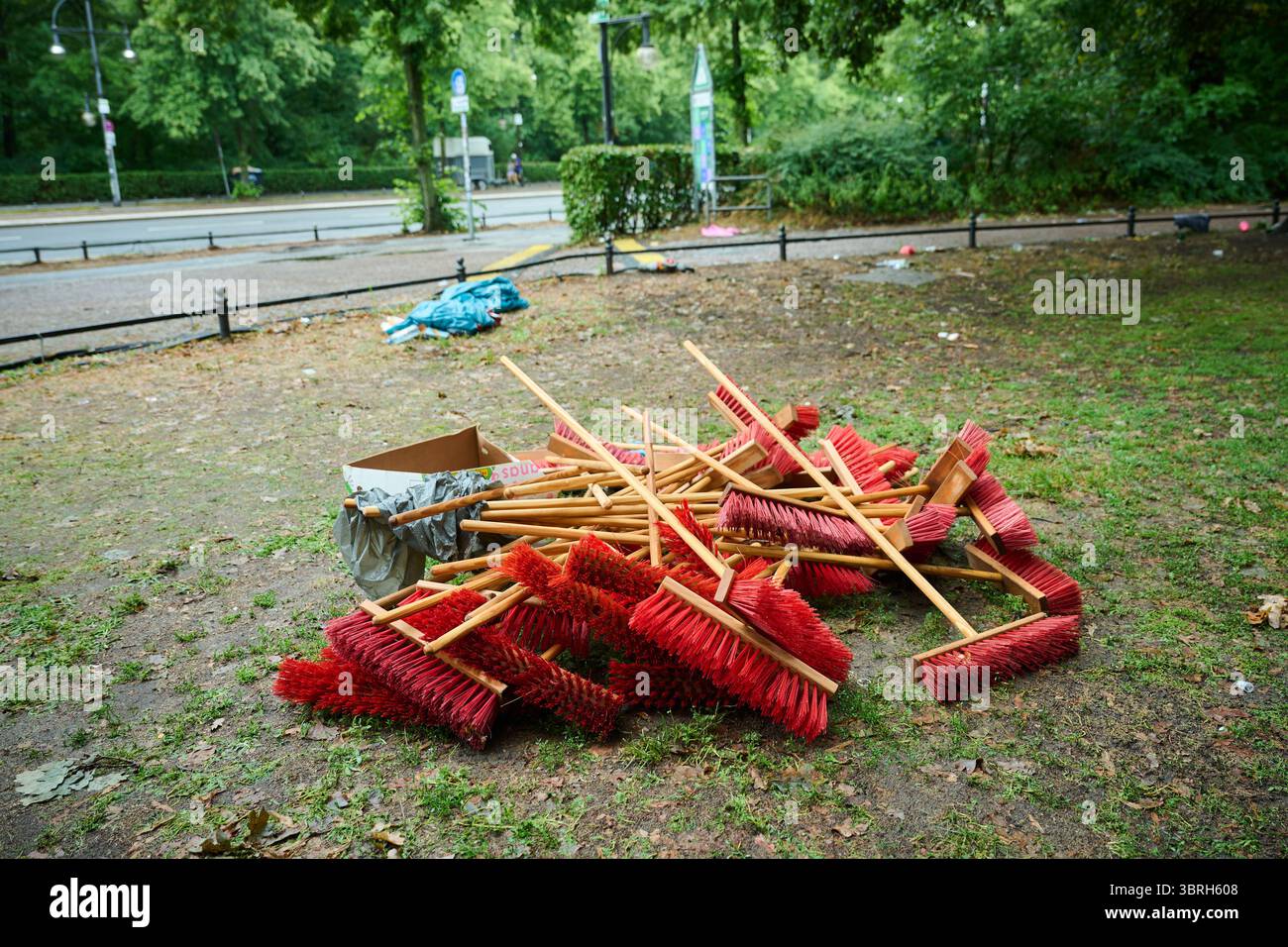 Berlin, Germany. 13th July, 2025. A pile of brooms lies in the zoo ...
