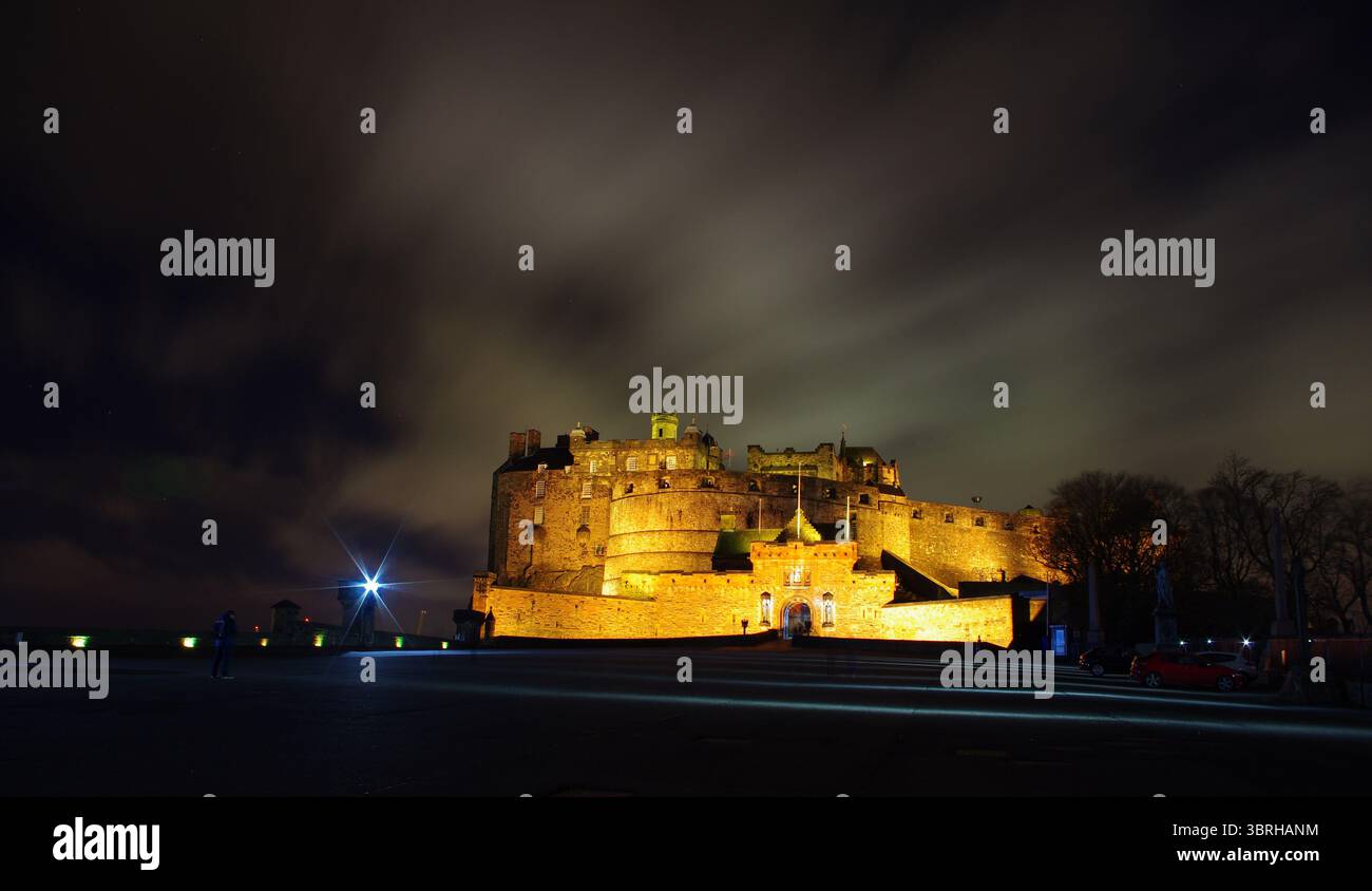 Edinburgh Castle lit up at night Stock Photo - Alamy