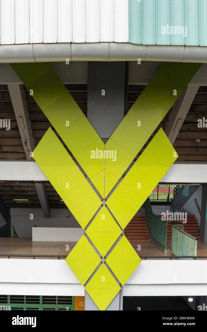 Architectural details of a modern stadium in Bekasi. A bright lime ...