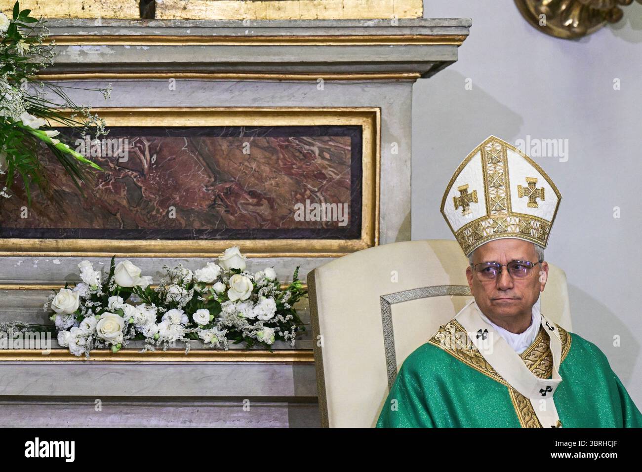Pope Leo XIV celebrates a mass inside the St. Thomas of Villanova ...