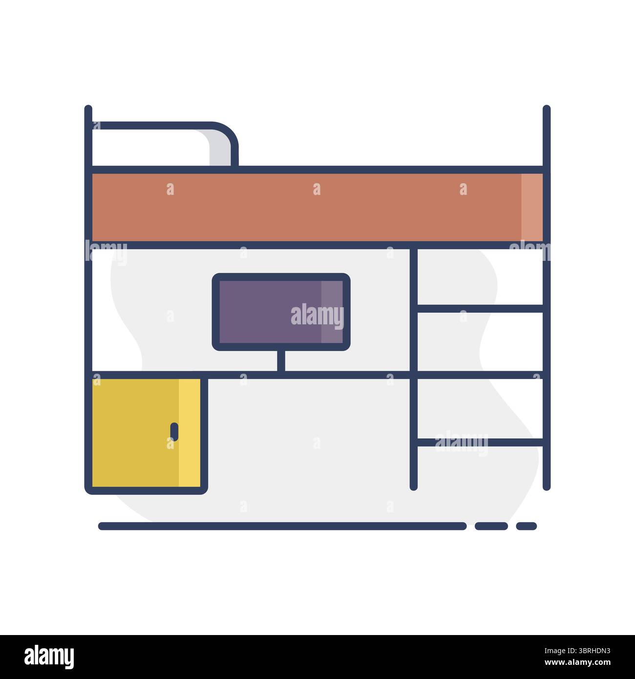 Bunk bed with workspace vector icon. Graph symbol for furniture, web ...