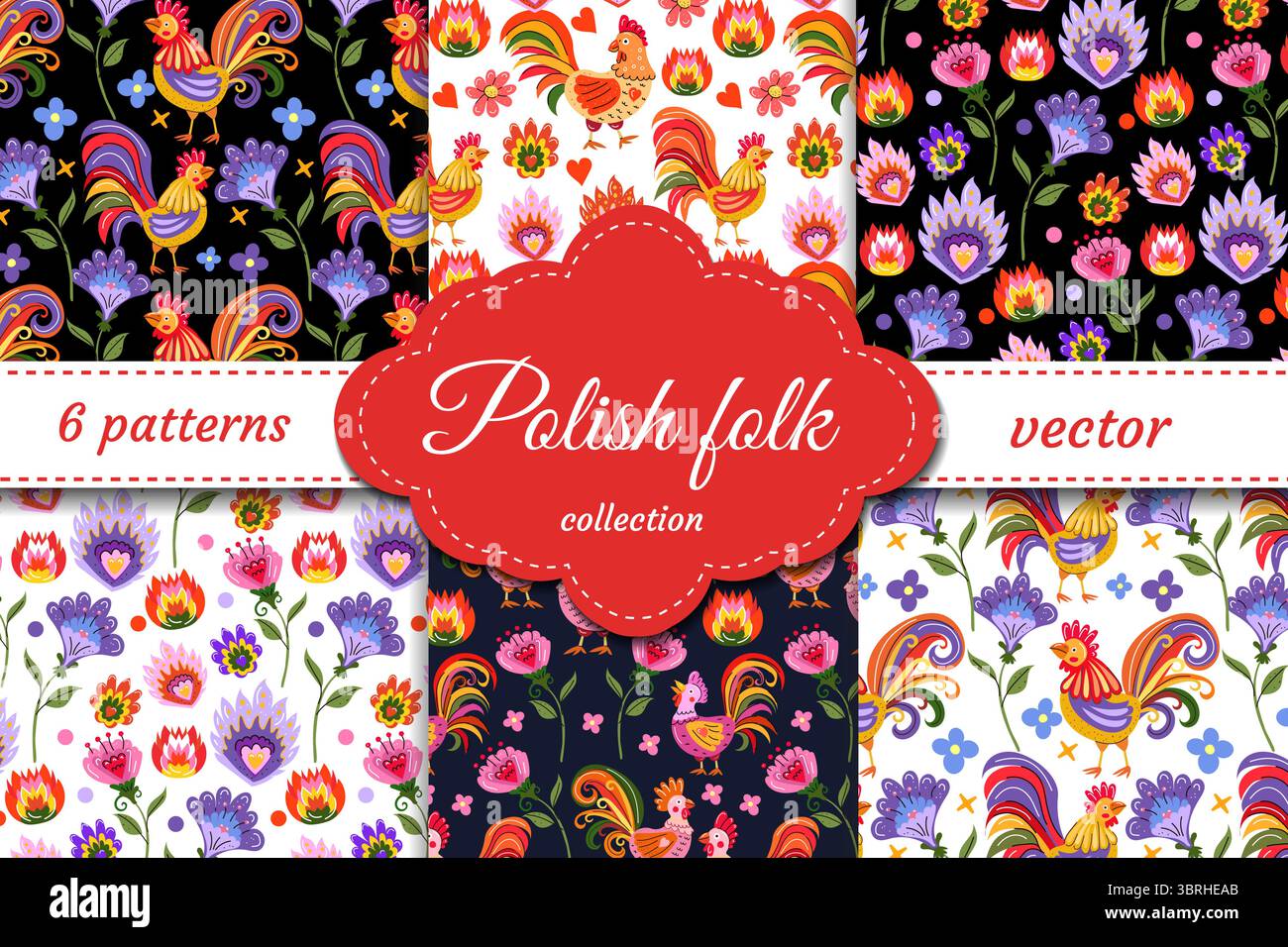 Polish Folk Collection hand drawn vector patterns with traditional ...