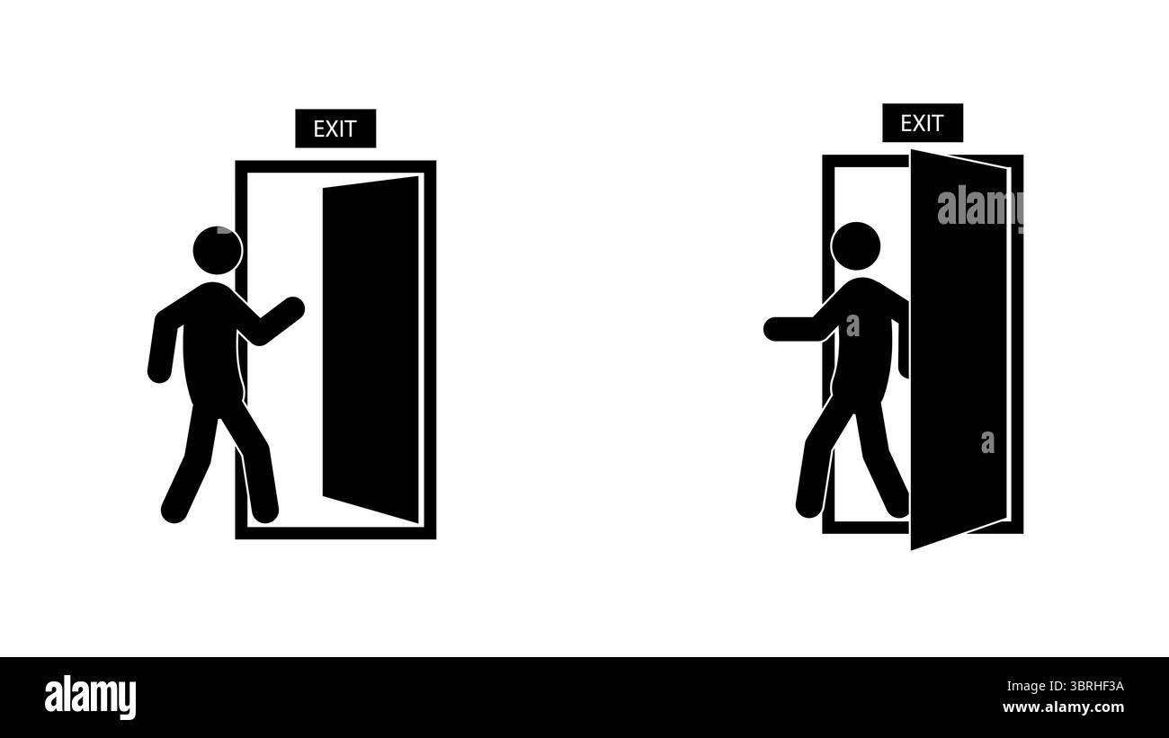 Set of stick figures, movement along the emergency exit stairs, flat ...